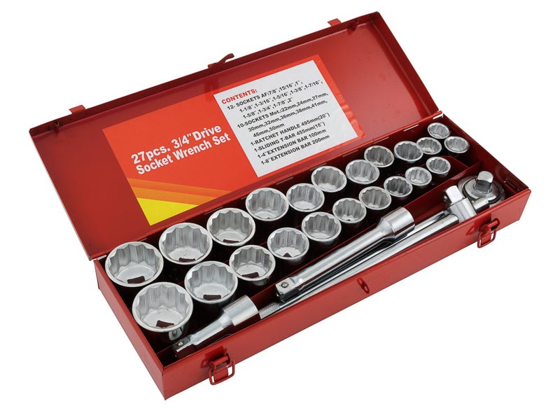 27pc Socket Wrench Tool Set & Case - Metric & SAE 22mm - 50mm 3/4 ...