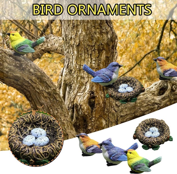 4PCS Miniature Bird Statues Resin Bird Nest Decorative Figurines : BidBud