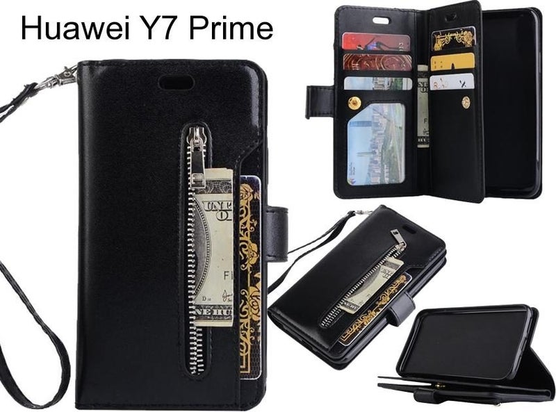 Huawei Y7 Prime case 10 cardS slots wallet leather case with zip : BidBud