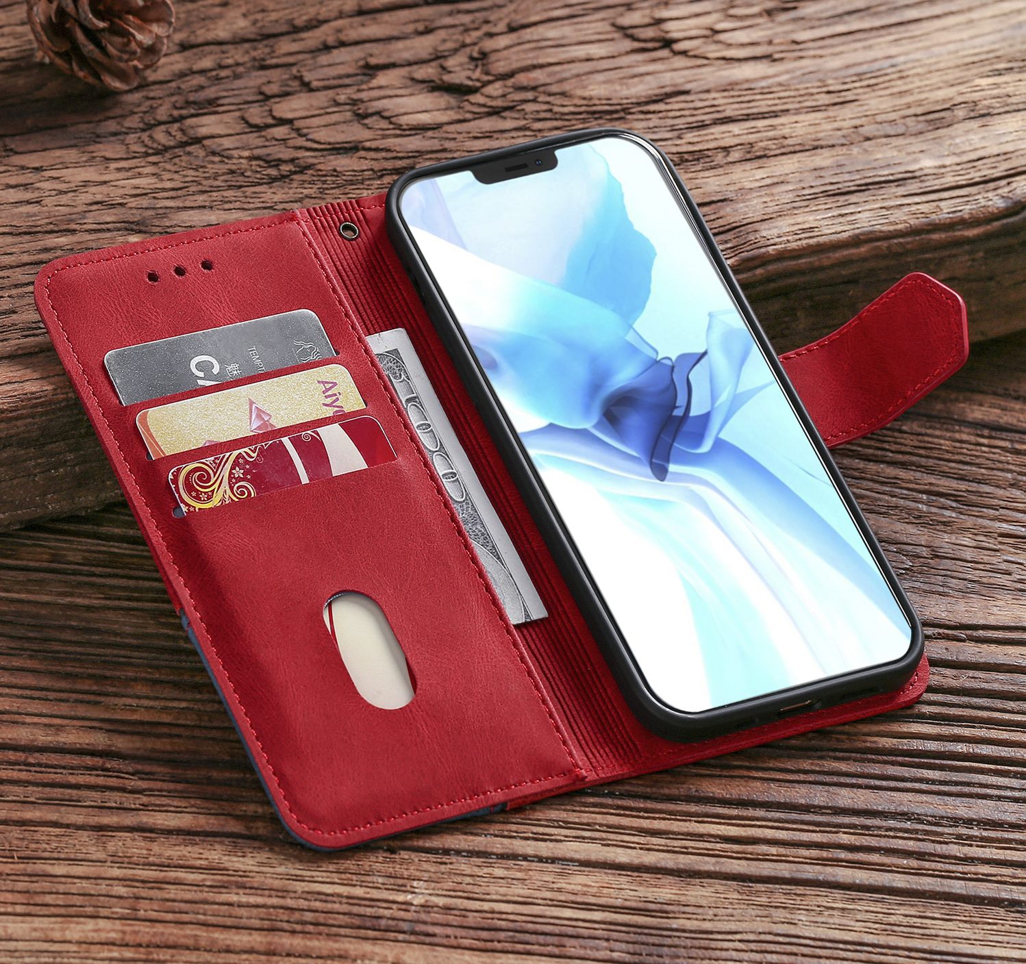 Realme C21 wallet case collage style suede front closure red : BidBud
