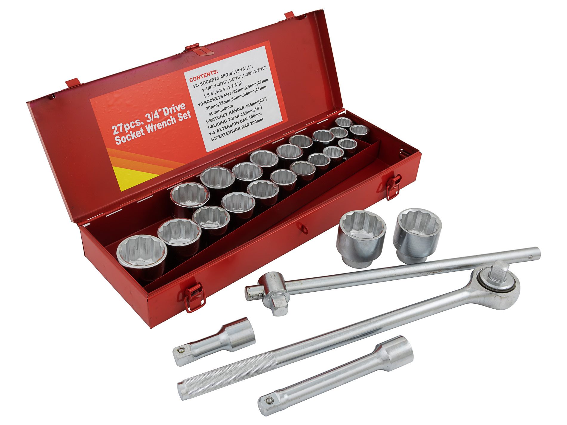 27pc Socket Wrench Tool Set & Case - Metric & SAE 22mm - 50mm 3/4 ...