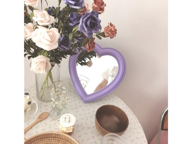 Pink Love Mirror Desktop Makeup Mirror Wall Mounted Dual Use Vanity ...