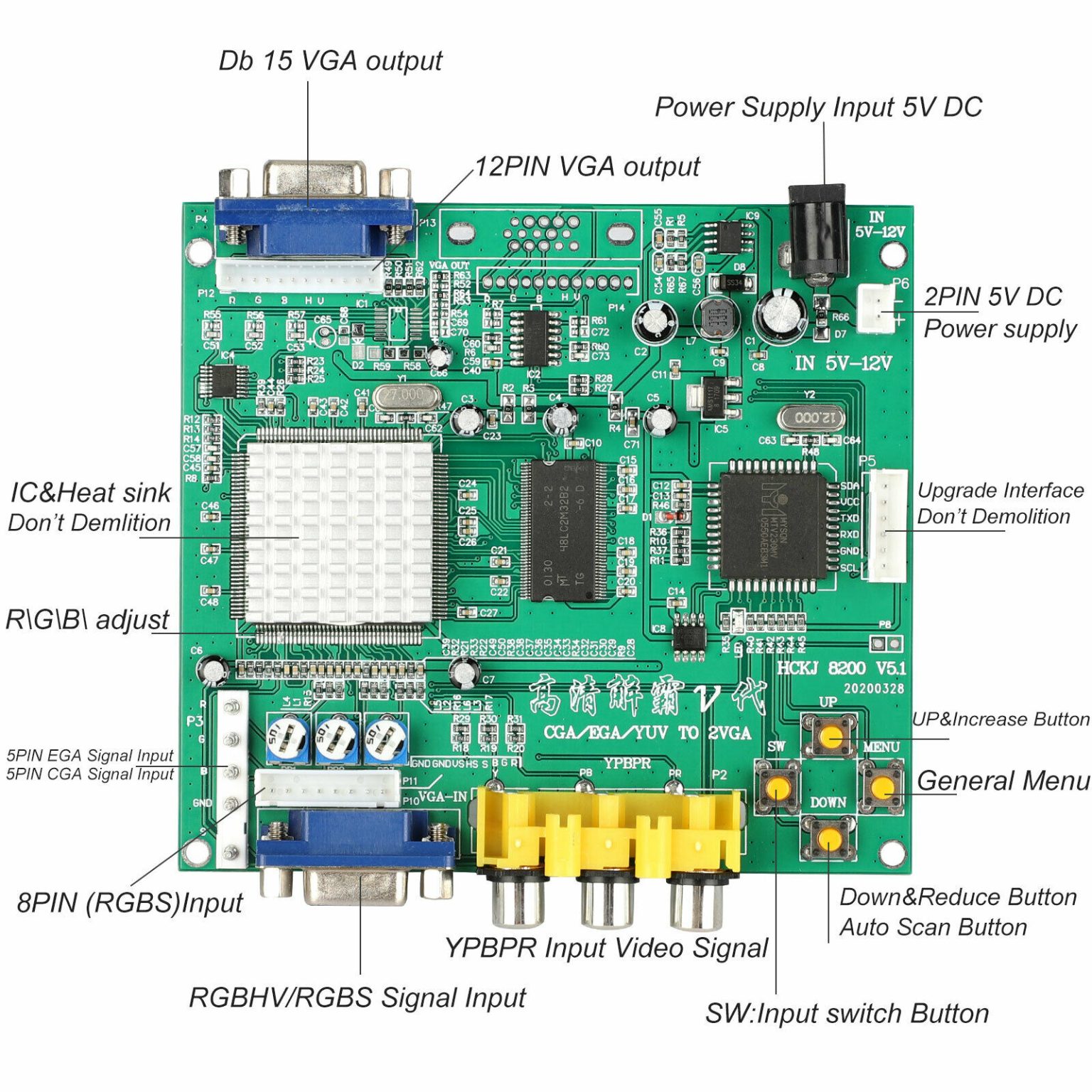 CGA/EGA/YUV RCA To VGA Game Converter Board : BidBud