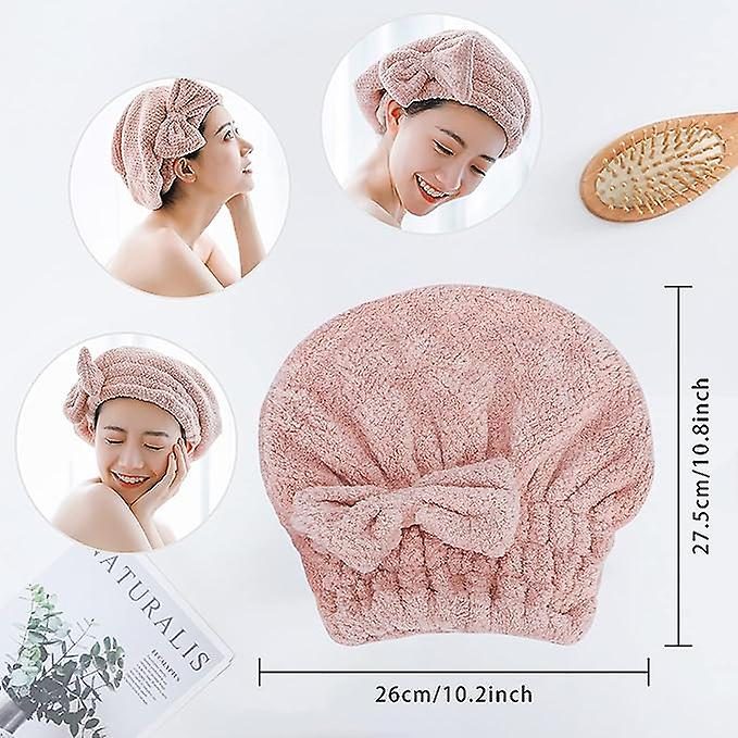 2-piece Set Of Bow Hat Dry Hair Towels pink And Brown Super Absorbent ...