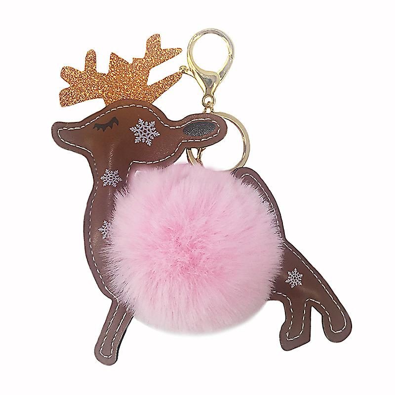 Christmas Elk Pompon Keychains Delicate Adorable Fluffy Ball Key Rings ...