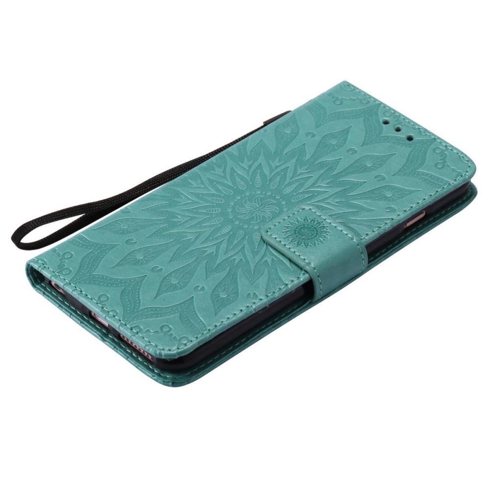 Samsung galaxy A60 case leather wallet embossed sunflower pattern grn ...