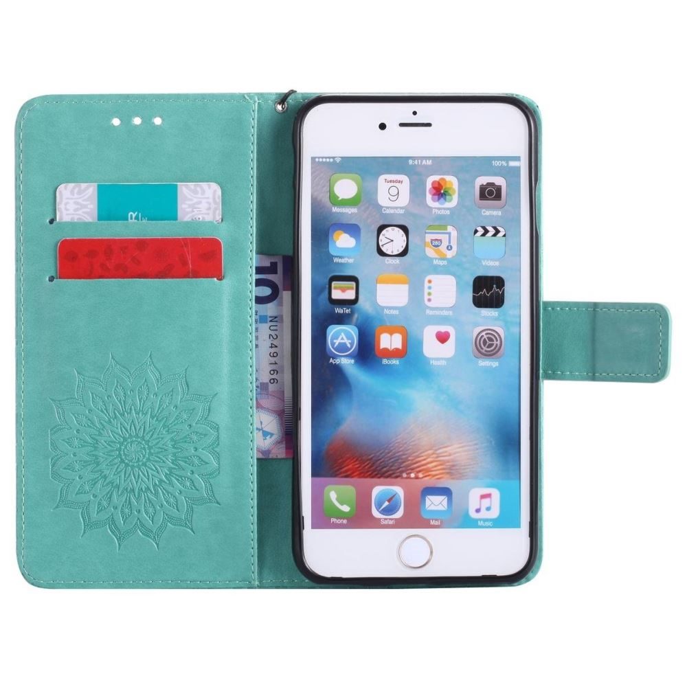 Samsung galaxy A60 case leather wallet embossed sunflower pattern grn ...